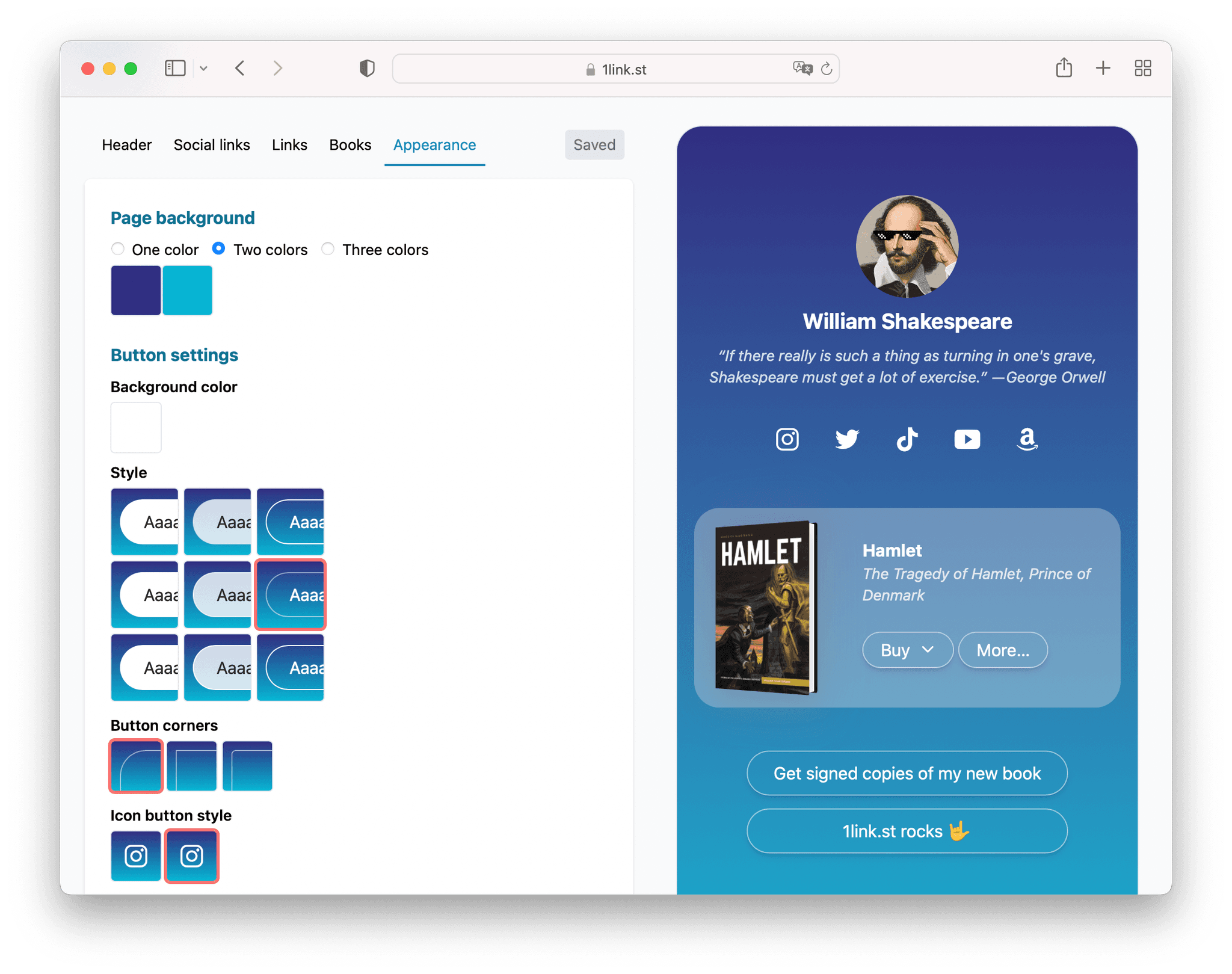Beautiful link page for you and your books · 1link